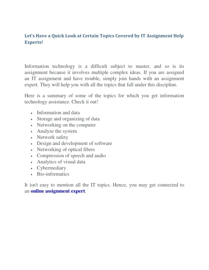 PPT - Let’s Have a Quick Look at Certain Topics Covered by IT ...