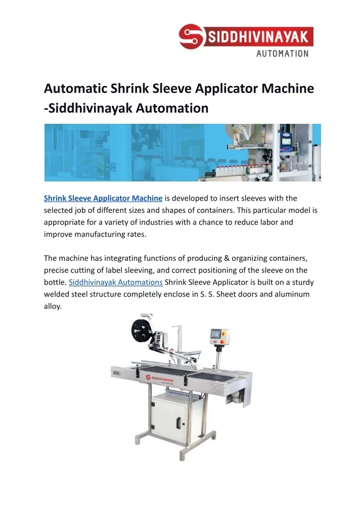 PPT - Automatic Shrink Sleeve Applicator Machine -Siddhivinayak ...