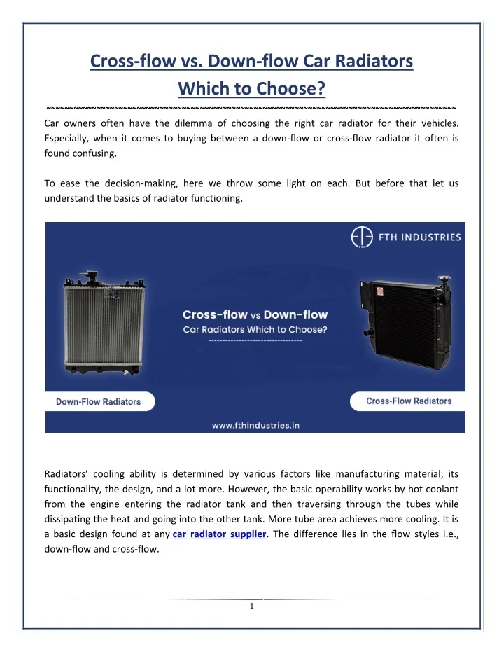 PPT - Cross-flow vs. Down-flow car radiators; which to choose ...