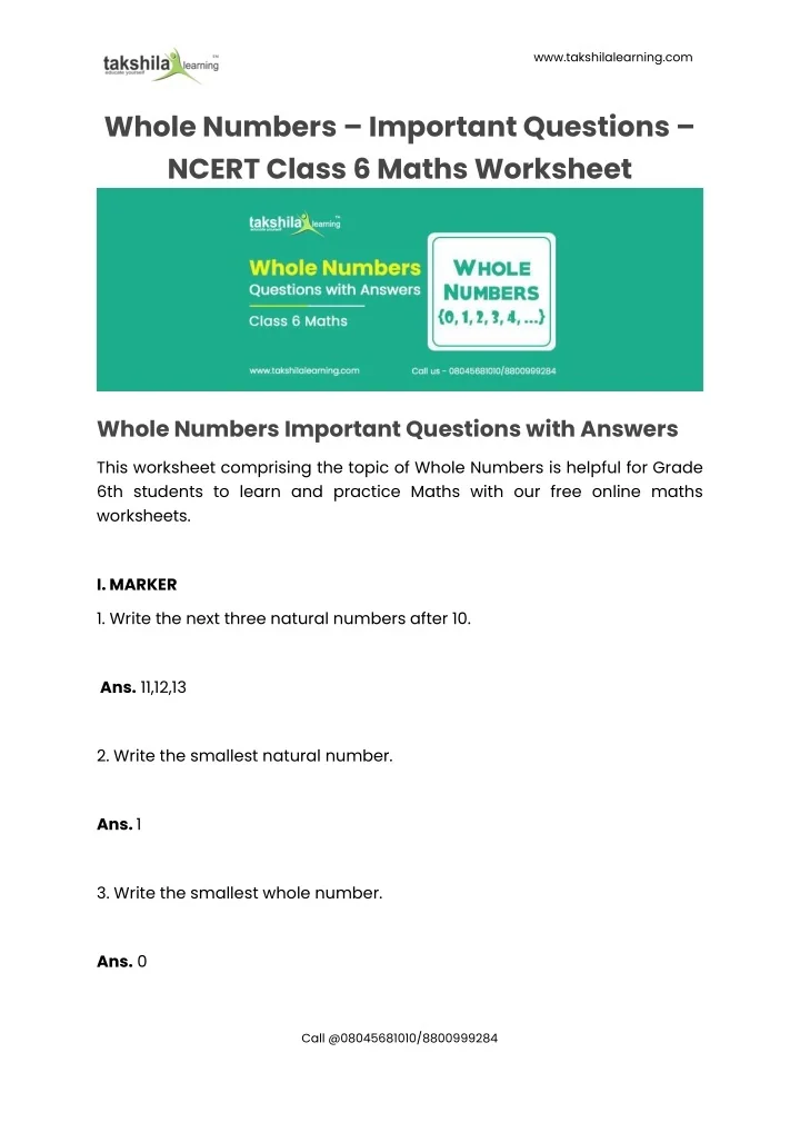 PPT - Important Questions & Answers for CBSE Class 6 Maths Whole ...