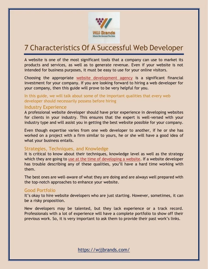 PPT - 7 Characteristics Of A Successful Web Developer PowerPoint ...