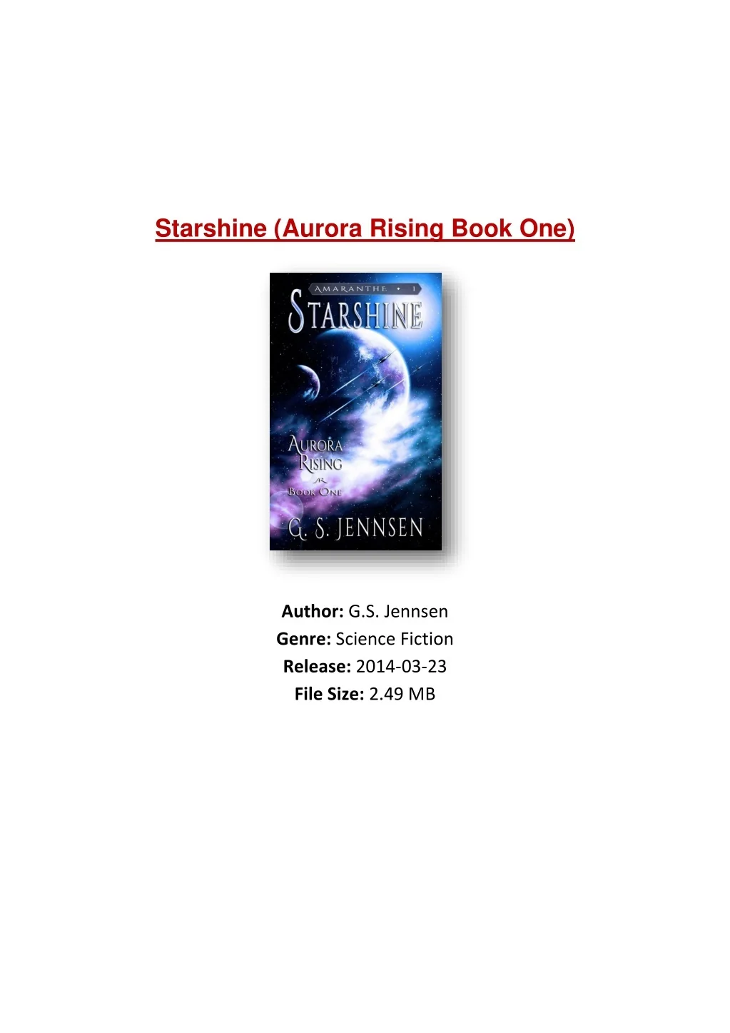 PPT - [PDF] Free Download Starshine (Aurora Rising Book One) By G.S ...