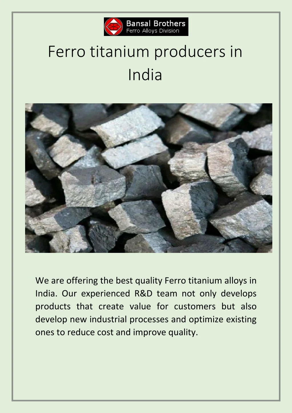 PPT - Ferro Titanium Producers in India| Ferrotitanium Manufacturing ...