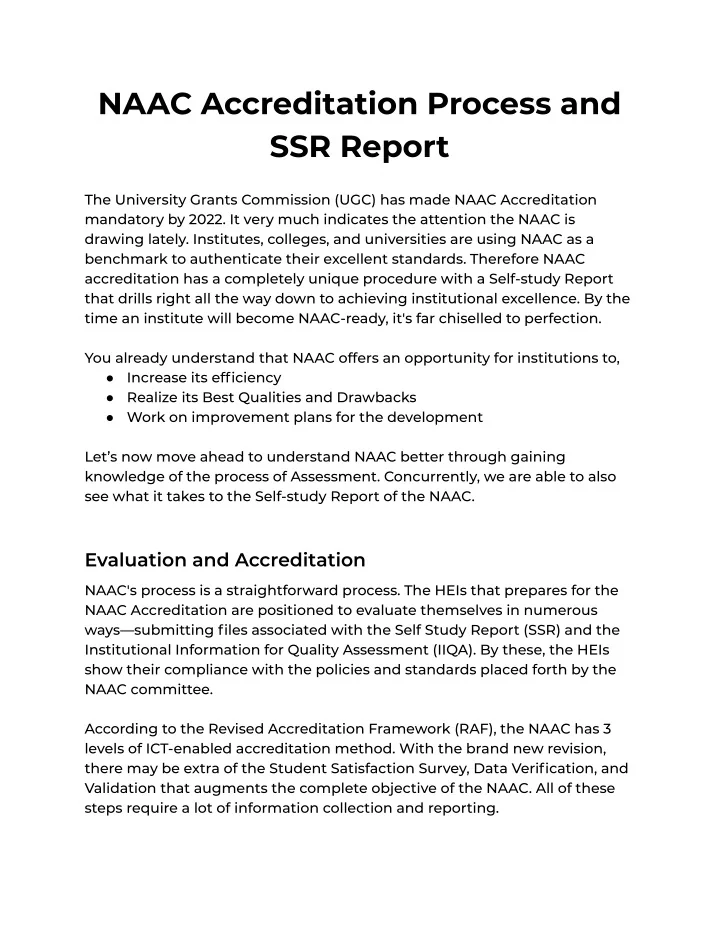 PPT - NAAC Accreditation Process and SSR Report PowerPoint Presentation ...