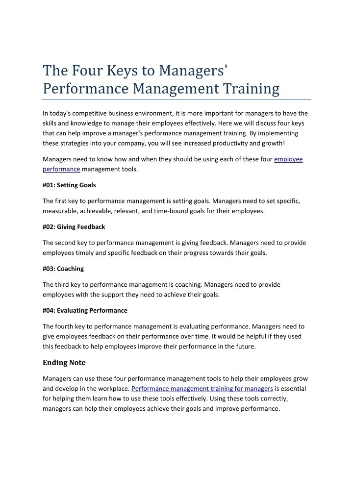 PPT - The Four Keys to Managers' Performance Management Training ...