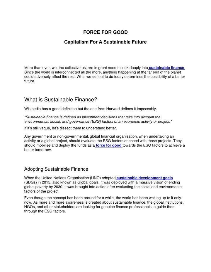 PPT - FORCE-FOR-GOOD-CAPITALISM-FOR-A-SUSTAINABLE-FUTURE PowerPoint ...