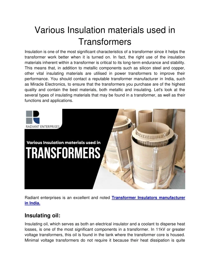 PPT - Radiant enterprises - Various Insulation materials used in ...