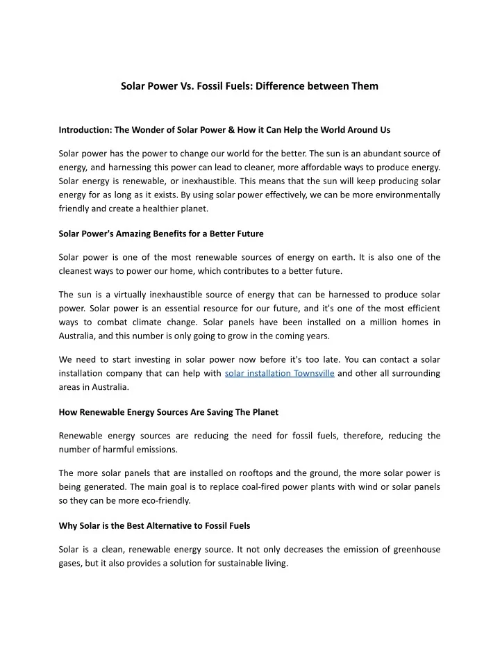 PPT - Solar Power Vs. Fossil Fuels: Difference between Them PowerPoint ...