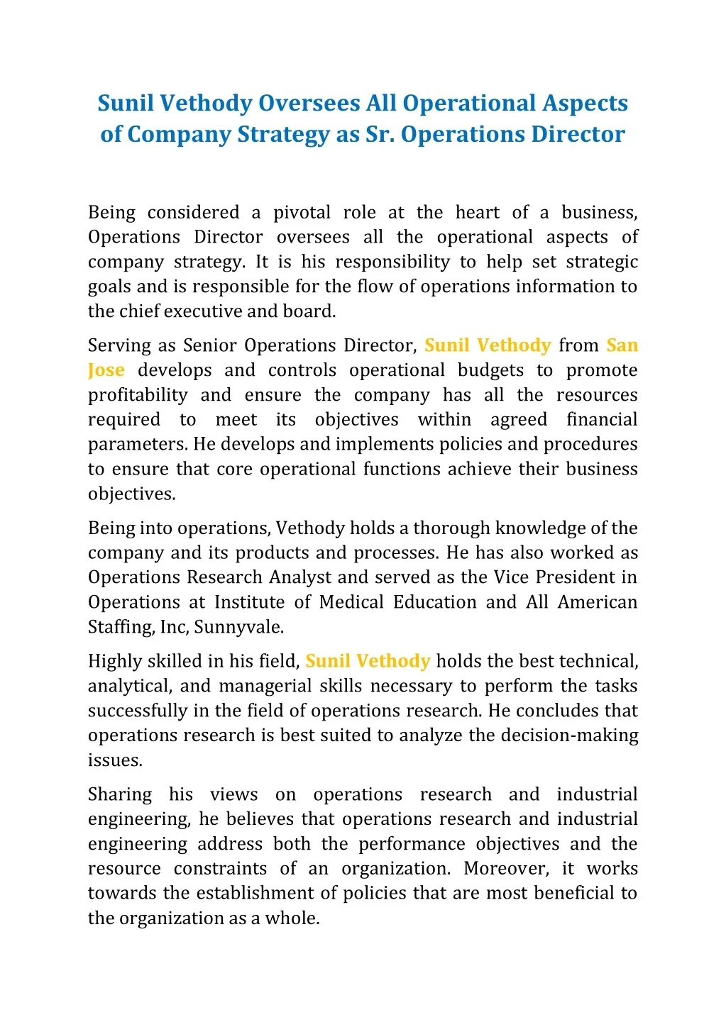 PPT - Sunil Vethody Oversees All Operational Aspects of Company ...