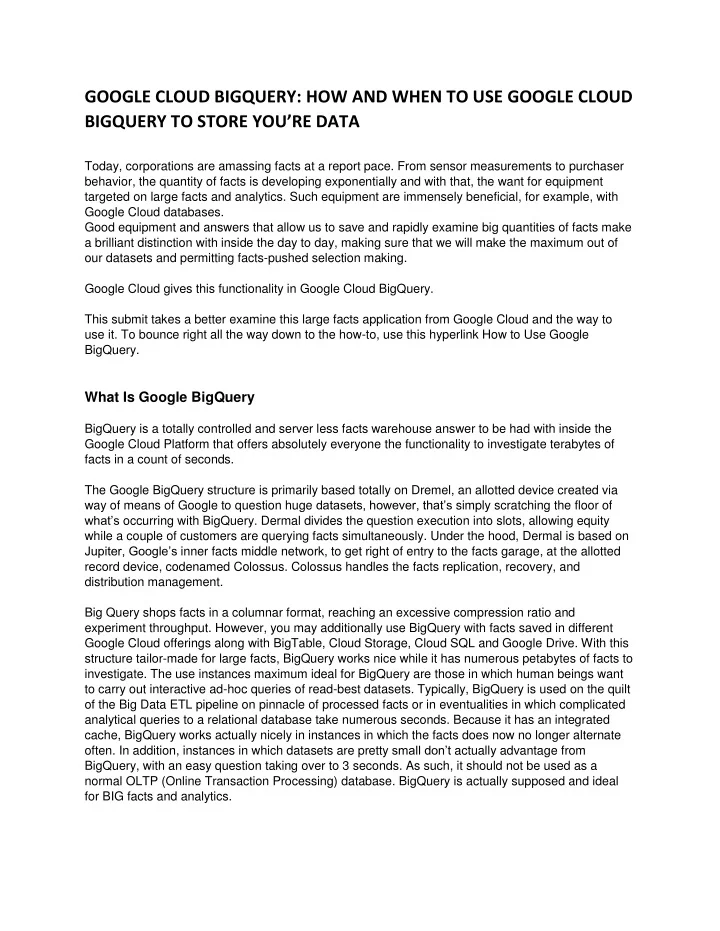 PPT - GOOGLE CLOUD BIGQUERY PowerPoint Presentation, free download - ID ...