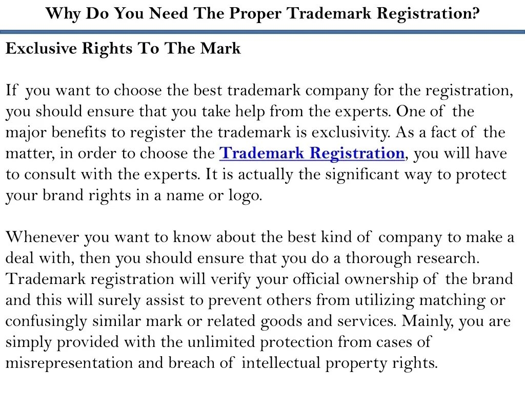PPT - Why Do You Need The Proper Trademark Registration? PowerPoint ...