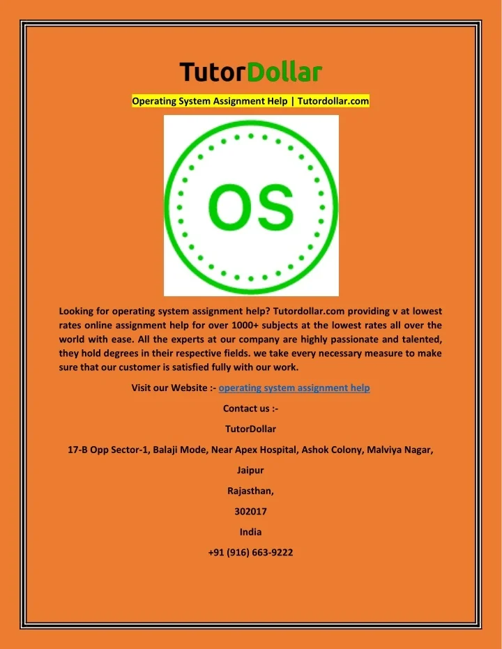 PPT - Operating System Assignment Help Tutordollar.com PowerPoint ...