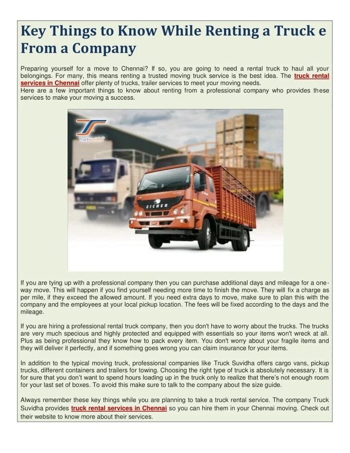 PPT - Key Things to Know While Renting a Truck e From a Company ...