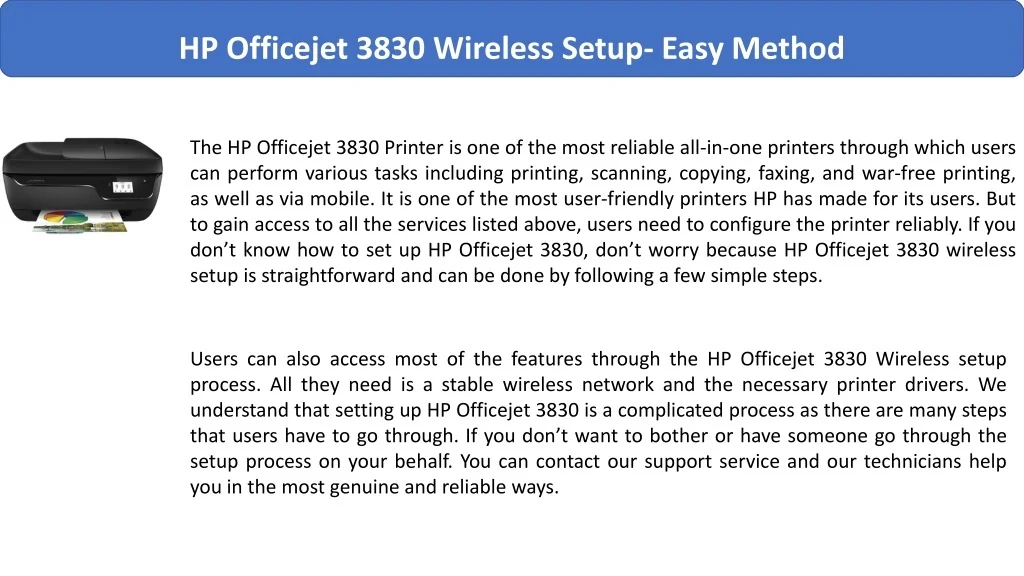 PPT - How to Setup HP Officejet 3830 Wireless printer - HP Officejet ...