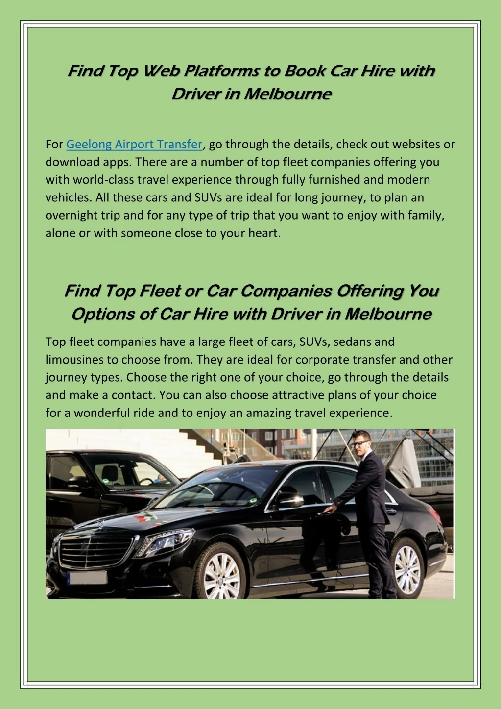 PPT - Car Hire with Driver in Melbourne for All Occasions and Luxurious ...