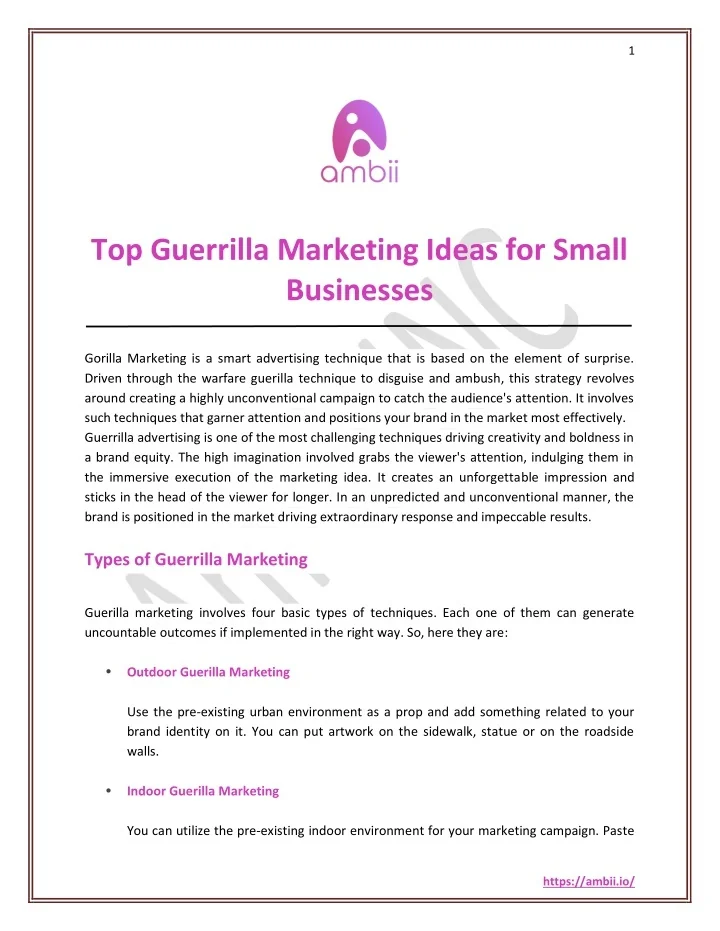PPT - Top Guerrilla Marketing Ideas for Small Businesses PowerPoint ...