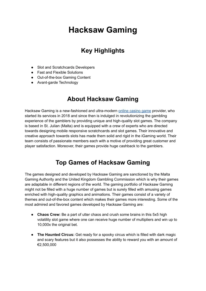 PPT - Hacksaw Gaming PowerPoint Presentation, free download - ID:11058573