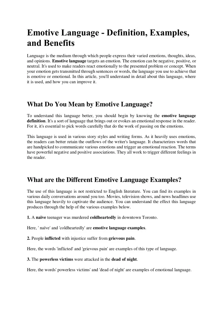 PPT - What Do You Mean by Emotive Language and How to Use It ...