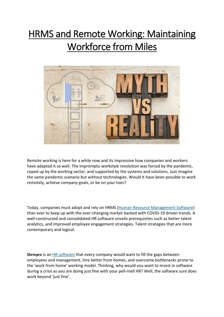 PPT - HRMS and Remote Working: Maintaining Workforce from Miles ...