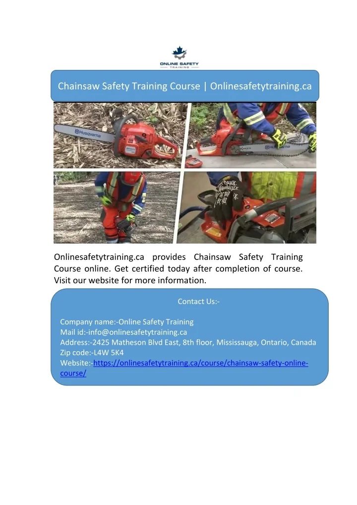 PPT - Chainsaw Safety Training Course | Onlinesafetytraining.ca ...
