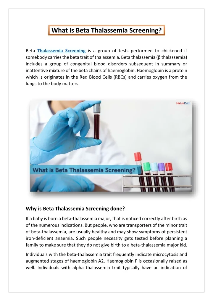 PPT - What is Beta Thalassemia Screening HaemPath PowerPoint ...