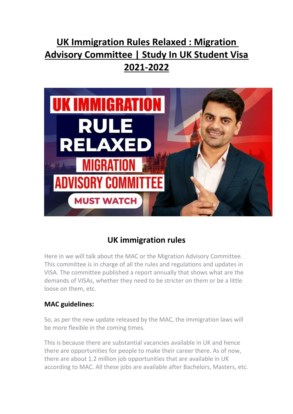 PPT - UK Immigration Rules Relaxed Migration Advisory Committee Study ...