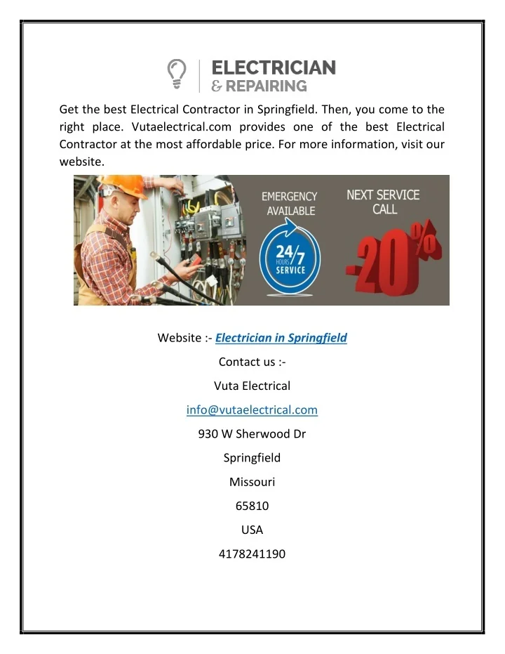 PPT - Electrician in Springfield Vuta Electrical PowerPoint ...