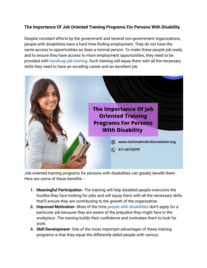 PPT - The Importance Of Job Oriented Training Programs For Persons With Disability- TMF ...