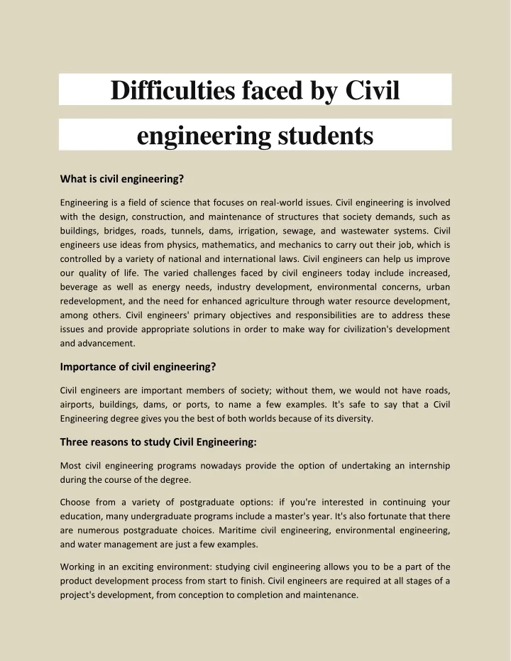 PPT - Difficulties faced by Civil engineering students-converted ...