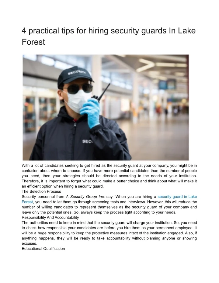 PPT - 4 practical tips for hiring security guards In Lake Forest ...