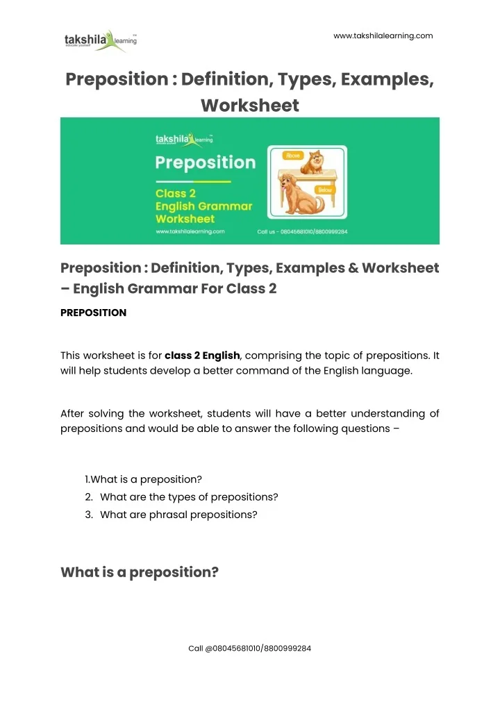 PPT - Preposition : Definition, Types & Worksheet - English Grammar For ...