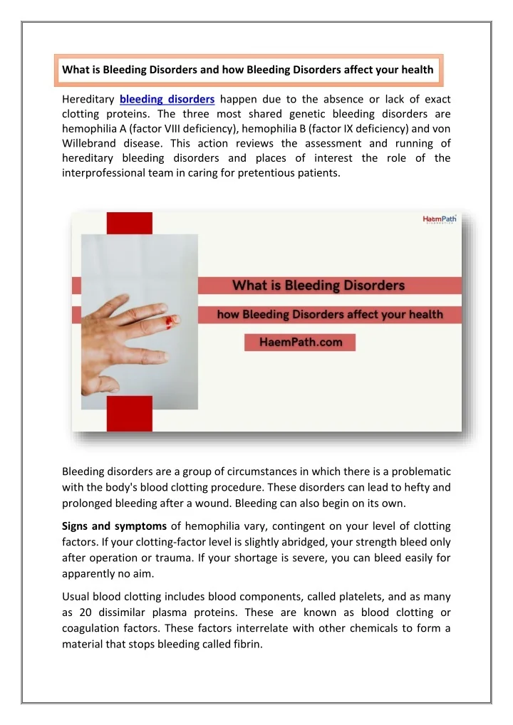 PPT - What is Bleeding Disorders and how Bleeding Disorders affect your ...