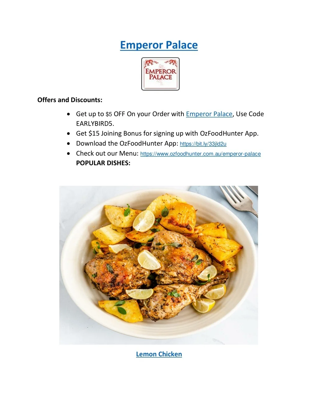 PPT - 5% Off - Emperor Palace Chinese Restaurant menu Frankston, VIC ...