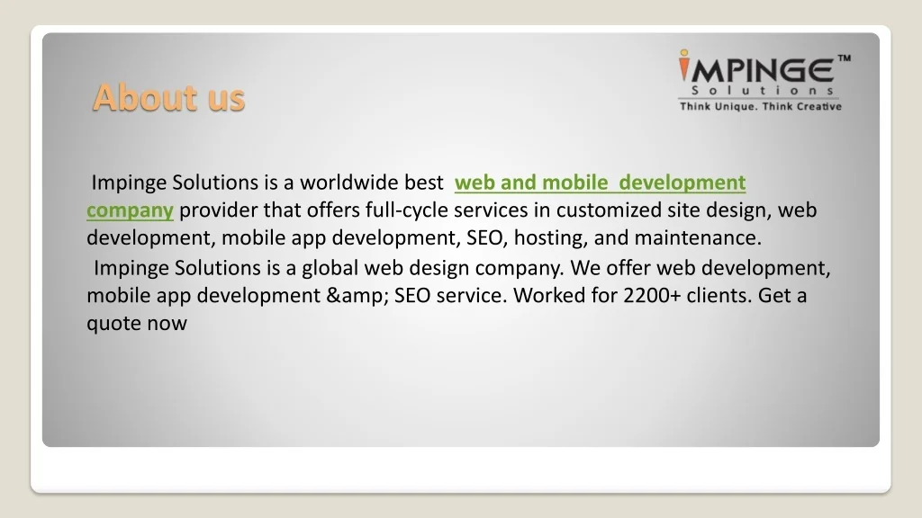 PPT - Best Leading Mobile App Development Company | Impinge Solutions ...