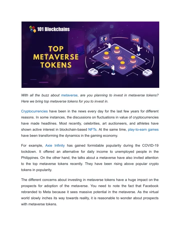 PPT - Top 5 Metaverse Tokens To Watch PowerPoint Presentation, free ... PPT - Top 5 Metaverse Tokens To Watch PowerPoint Presentation, free ...