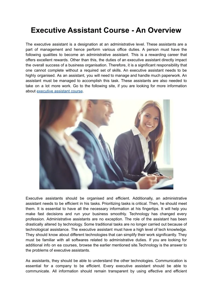 PPT - Executive Assistant Course - An Overview PowerPoint Presentation ...