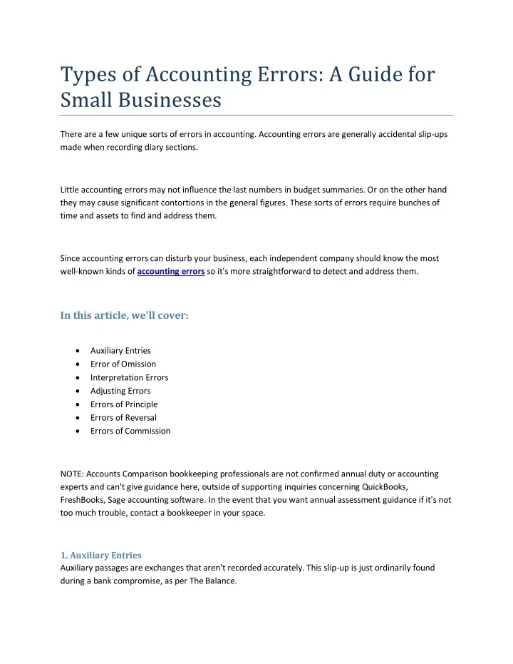 PPT - Types of Accounting Errors A Guide for Small Businesses ...