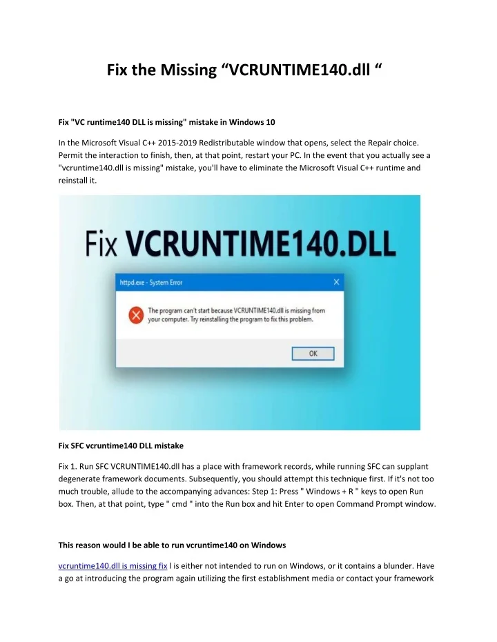 PPT - vcruntime140.dll is missing fix PowerPoint Presentation, free download - ID:11084930
