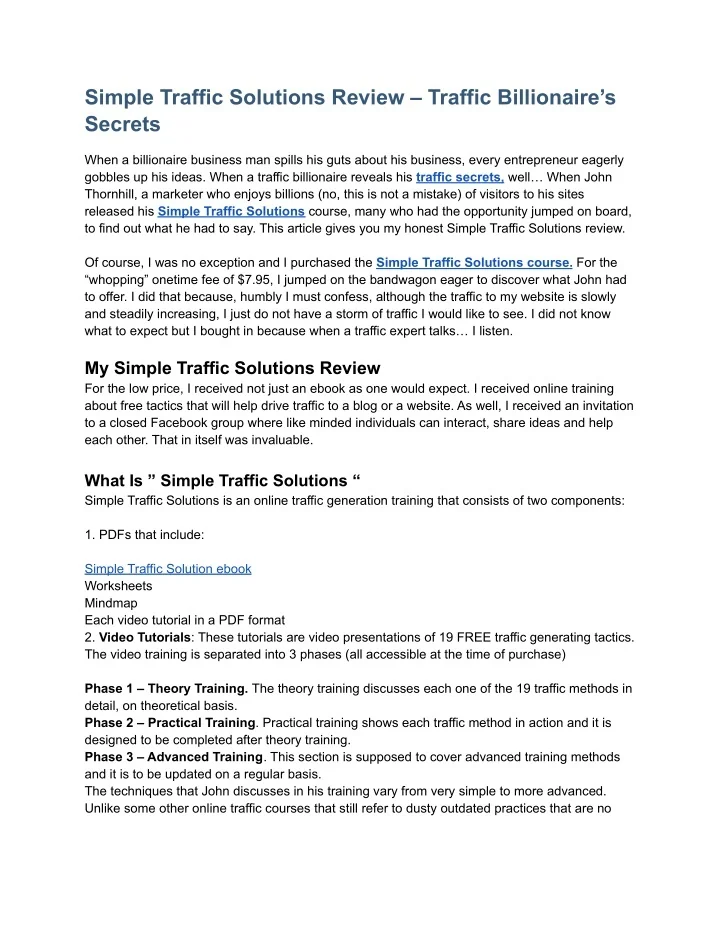 PPT - Simple Traffic Solutions Review – Traffic Billionaire’s Secrets ...