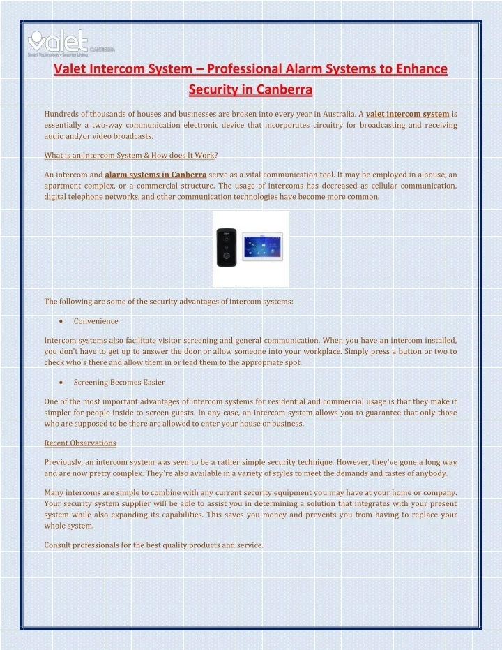 PPT - Valet Intercom System – Professional Alarm Systems to Enhance ...