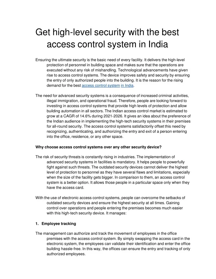 PPT - best access control system in India PowerPoint Presentation, free ...
