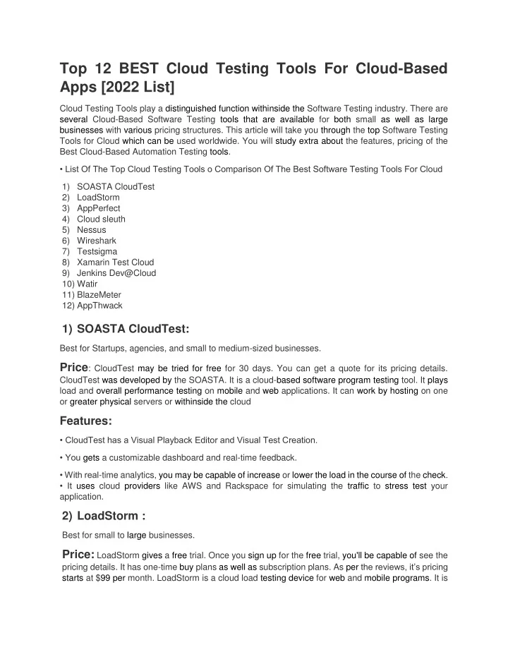 PPT - Top 12 BEST Cloud Testing Tools For Cloud-Based Apps PowerPoint ...