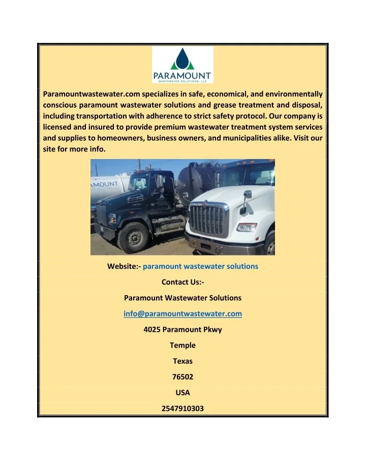 PPT - Paramount Wastewater Solutions | Paramountwastewater.com ...