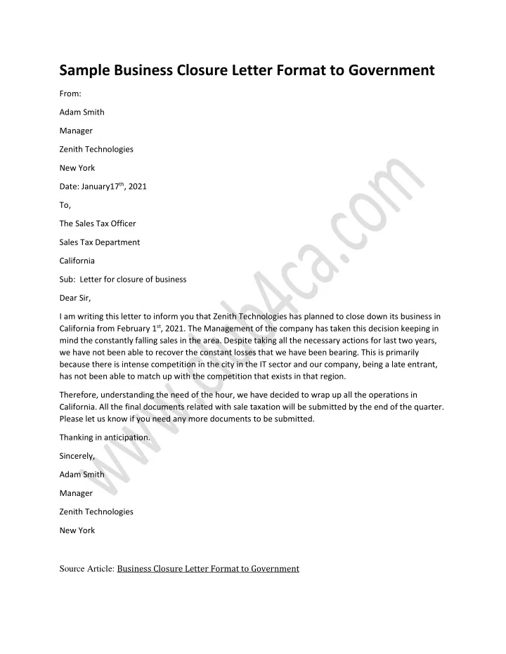PPT - Sample Business Closure Letter Format to Government PowerPoint ...