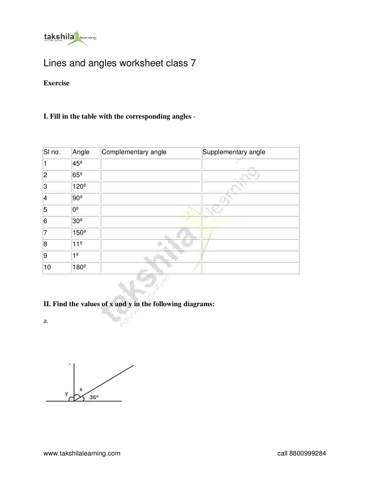 PPT - Lines and Angles worksheet for class 7 PowerPoint Presentation ...