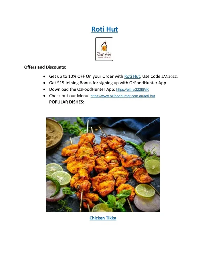 PPT - 5% off - Roti Hut Indian food Restaurant Menu Hughesdale, VIC ...