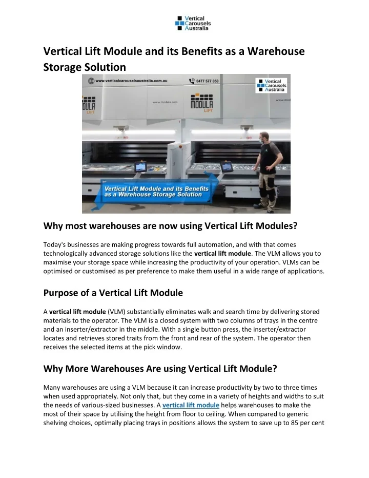 PPT - Vertical Lift Module and its Benefits as a Warehouse Storage ...