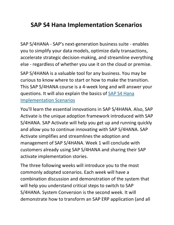 PPT - SAP S4 Hana Implementation Scenarios PowerPoint Presentation ...