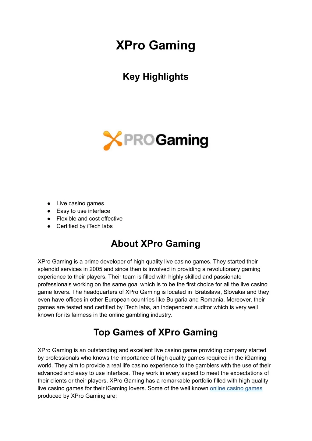 PPT - Casino Game Provider - XPro Gaming PowerPoint Presentation, free ...