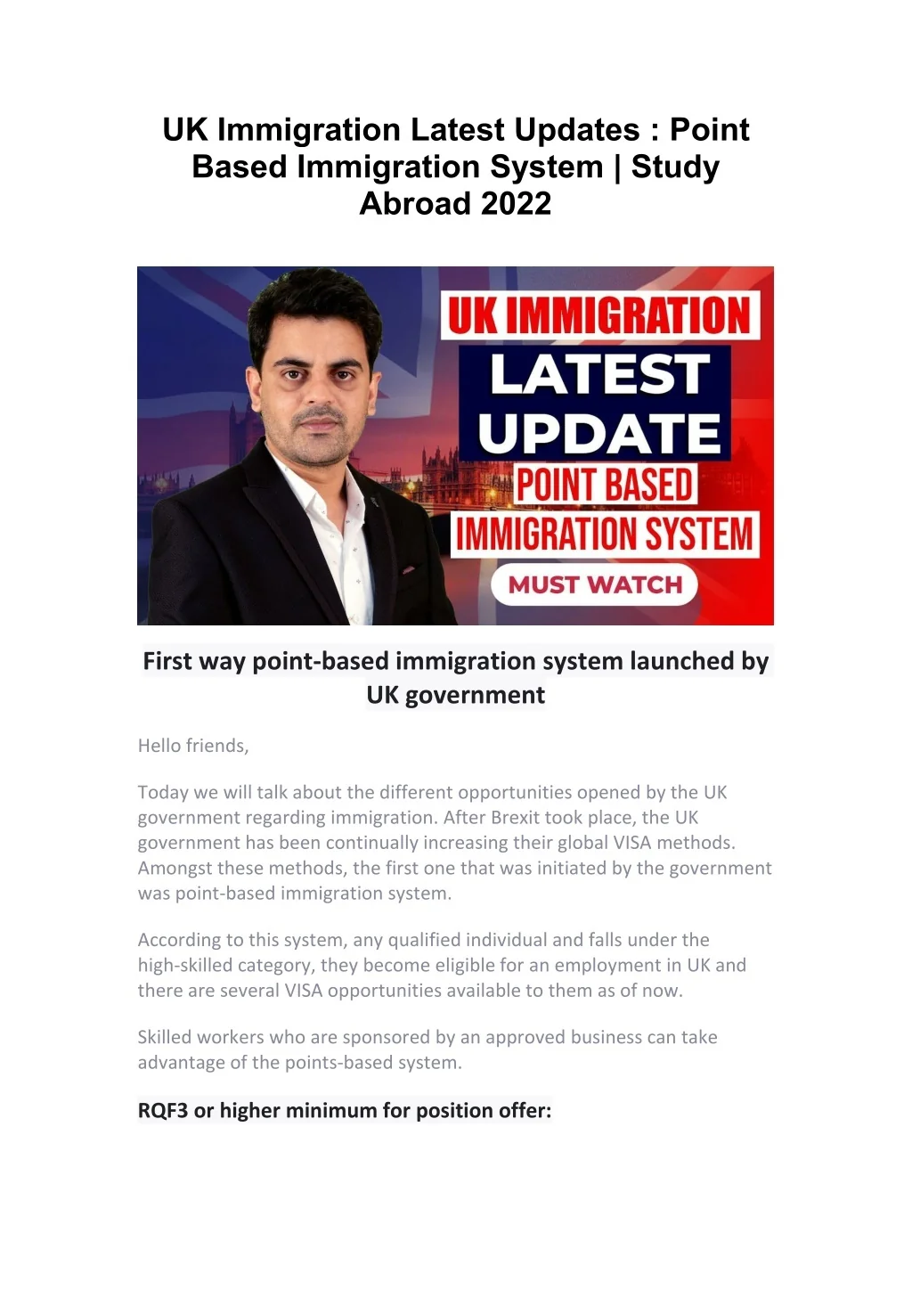 PPT - UK Immigration Latest Updates : Point Based Immigration System ...